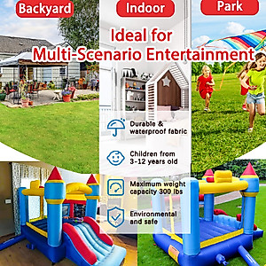 RETRO JUMP Inflatable Bounce House, Bouncy House for Kids Outdoor, Inflatable Kids Bounce House with Jumping Ball Pit & Basketball Hoop, Ocean Balls, Blower, Patch Kits, Stakes, Carrying Bag