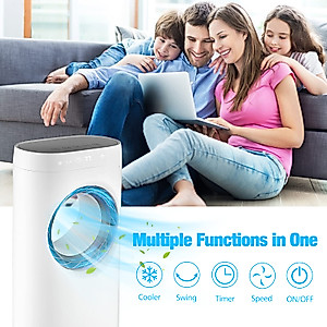 Evaporative Air Cooler - Trustech Portable Air Cooler, Cool & Humidifying with 3 Speeds, 12H Timer Evaporative Cooler, Bladeless Fan Ice Boxes Contained, Remote Control Tower Fan for Large Room Office