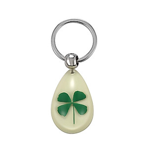 FM FM42 Dried Leaves Lucky Real 4-Leaf Clover Simulated Resin Glow in the Dark Key ring Keychains KC1010