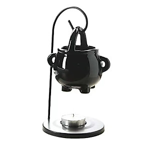 Makimoo Hanging Pagan Cauldron Oil Burner, Black Wax Warmer Aroma Diffuser, with Handle, for Essential Fragrance Wax Melts, Enchanting Witches' Home Decor Element.