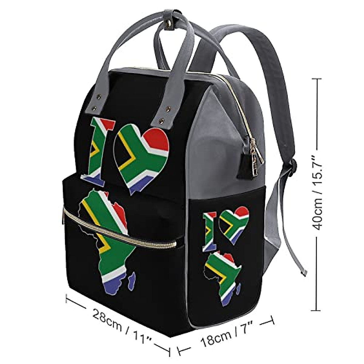 I Love South Africa Flag Diaper Bag Backpack Large Capacity Mommy Bags Multifunction Nappy Bag Travel Back Pack Gray-Style