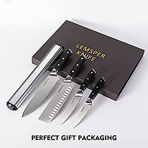lemsper Professional Chef's Knife Set 5PCS - 3.5-8 Inch Set Kitchen Knives with Magnetic Knife Strip,5Cr15Mov German Carbon Stainless Steel Sharp Knives Set for Kitchen with Gift Box