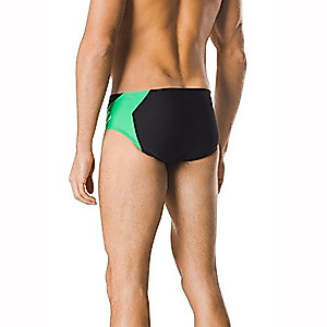 Speedo Men's Swimsuit Brief Endurance+ Splice Team Colors,Black/Green Spark,34
