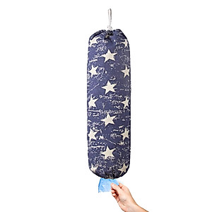 TOGETRUE Plastic Bag Holder, Wall Mount Plastic Bag Organizer Dispenser, Heavy Duty Grocery Bag Storage Holder for Home Kitchen Camper (Blue Stars)