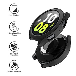 Misxi 2-Pack Hard PC Case with Screen Protector for Samsung Galaxy Watch 5 Galaxy Watch 4 44mm, Ultra-Thin Scratch Resistant Cover with Tempered Glass, Black