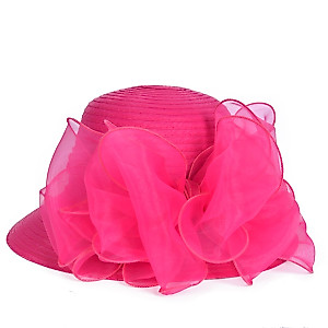 VECRY Lady Derby Dress Church Cloche Hat Bow Bucket Wedding Bowler Hats (Rose)