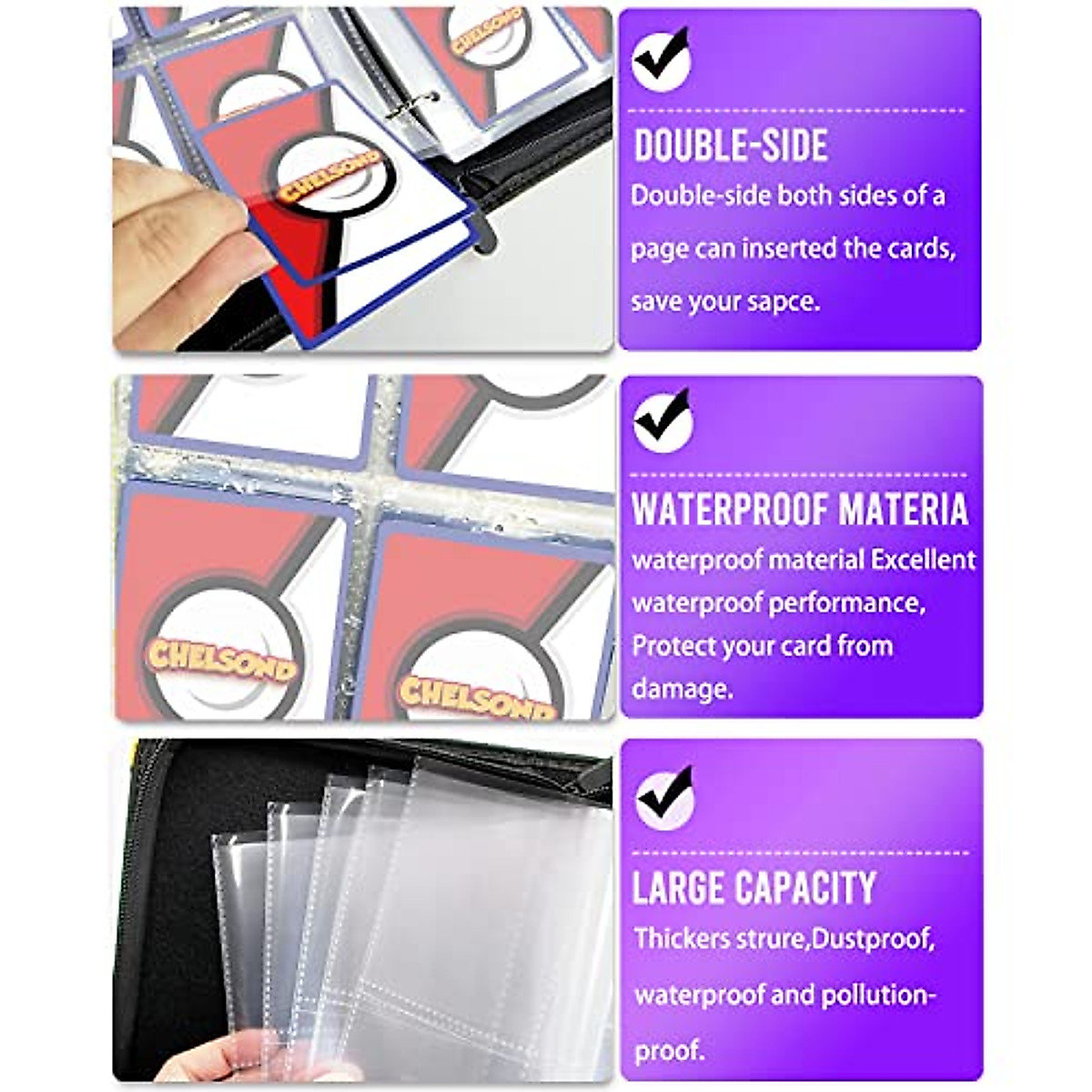 Card Binder for Cards, 9-Pocket Portable Card Collector Album Holder Book Fits 720 Cards with 40 Removable Sleeves, Trading Card Binder Display Storage Carrying Case for TCG - Purple