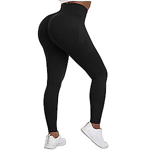 NORMOV 2 Piece Butt Lifting Workout Leggings for Women, Seamless Gym Scrunch Booty Lifting Sets(Black/Grey, XL)