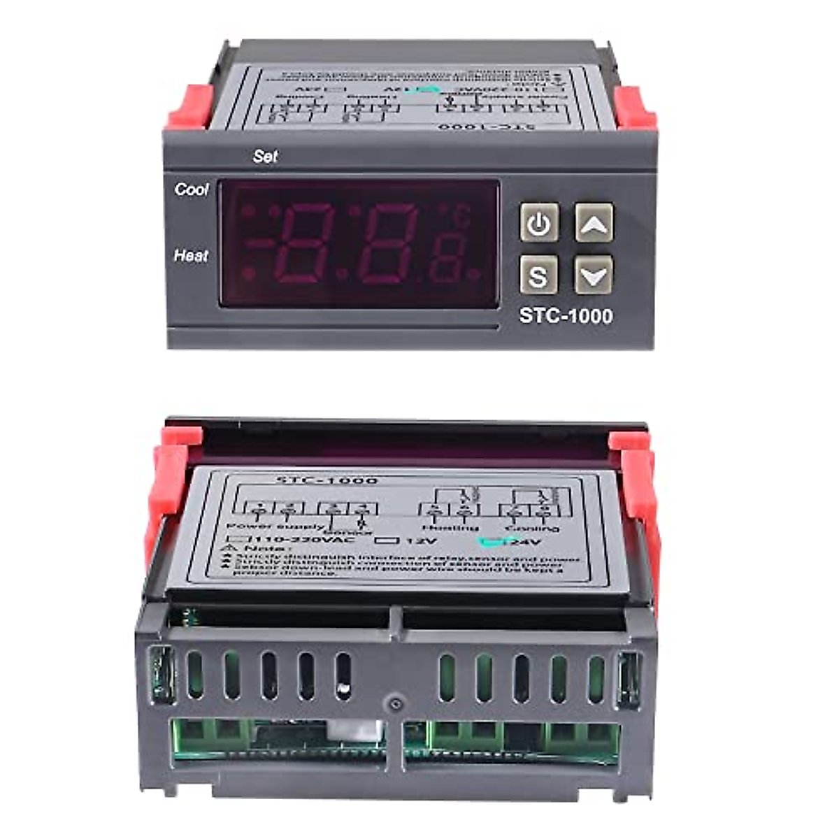 2pcs STC-1000 Digital Temperature Controller DC 12V 10A Digital LED Temperature Controller Thermostat Control Switch 2 Relay Output Cooling Heating and NTC Sensor Probe
