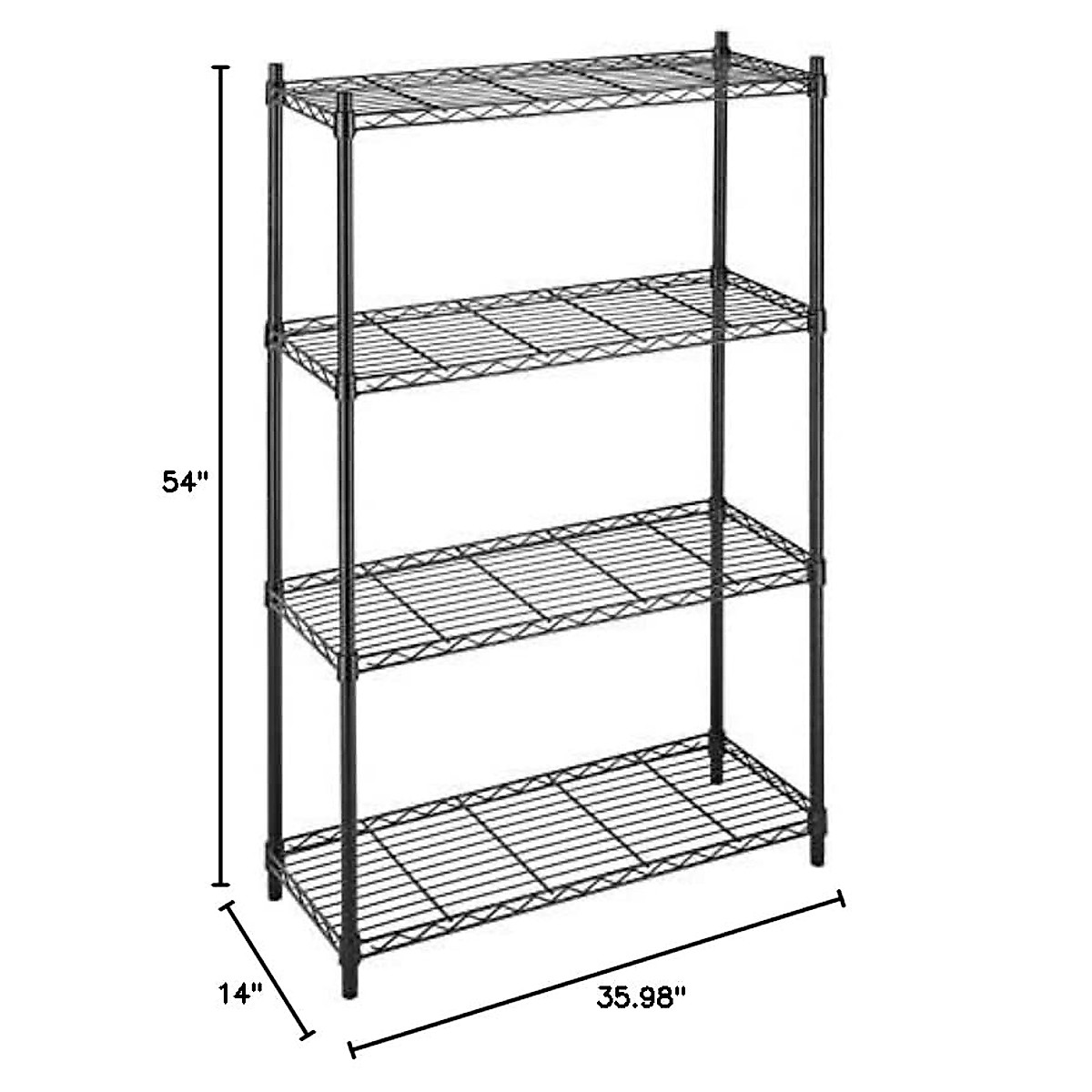 Whitmor Supreme 4 Tier Shelving with Adjustable Shelves and Leveling Feet - Black