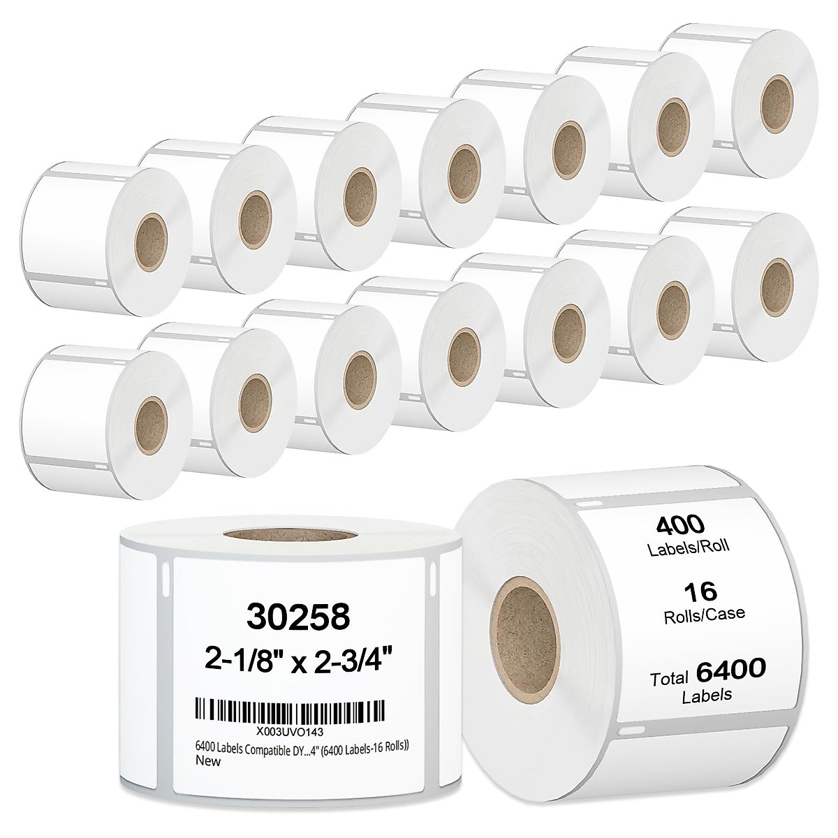 6400 Labels Replacement Compatible for DYMO 30258 2-1/8"x2-3/4" Multipurpose Return Address Labels, LabelChoice 16 Rolls Direct Thermal Labels Used with Rollo, DYMO 4XL Desktop Thermal Printers