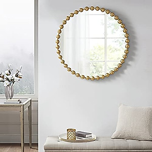 MADISON PARK SIGNATURE Wall Décor Marlowe Metal Spherical Frame Round Mirror for Living Room - Home Accent, Ready to Hang Bedroom Decoration, 36" Diameter, Gold