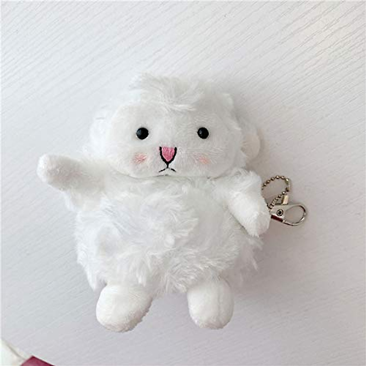 Rertnocnf Compatible with Earbuds Case Airpods 1 & 2, Kids Teens Girls Cute Plush White Sheep Wireless Earphone Protector Keychain