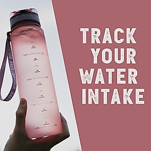 Live Infinitely 34 oz Gym Water Bottle with Time Marker - Fruit Infuser Screen BPA Free 1 Liter Water Bottle - Locking Flip Top Lid & Durable Travel Bottle Coating (Rose 34oz)