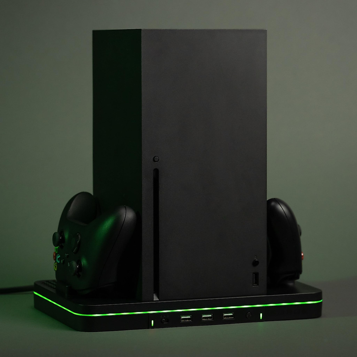 Xbox Multi-Function Console Stand - Surge Charge Stand Compatible with Xbox Series X & S Consoles, Dual Controller Charge Bays, Rechargeable Batteries, Cooling Fan, LED Lighting