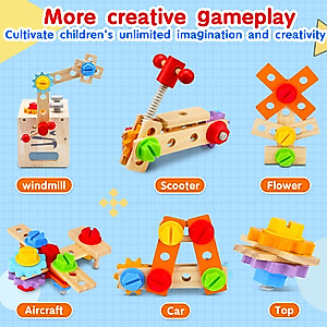 Mgtfbg Kids Tool Set - 29 PCS Wooden Toddler Tool with Box, Montessori STEM Educational Pretend Play Construction Toy for 2 3 4 5 6 Year Old Boys Girls, Best Birthday Gift