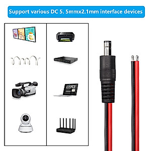 CERRXIAN DC5521 Power Pigtails Cable,1 FT 14AWG 5.5mm x 2.1 mm DC Male Bare Wire Open End Power Wire,DC Supply Repair Cable for CCTV Security Camera LED Strip Light Etc(2-Pack) (0.3m Black)