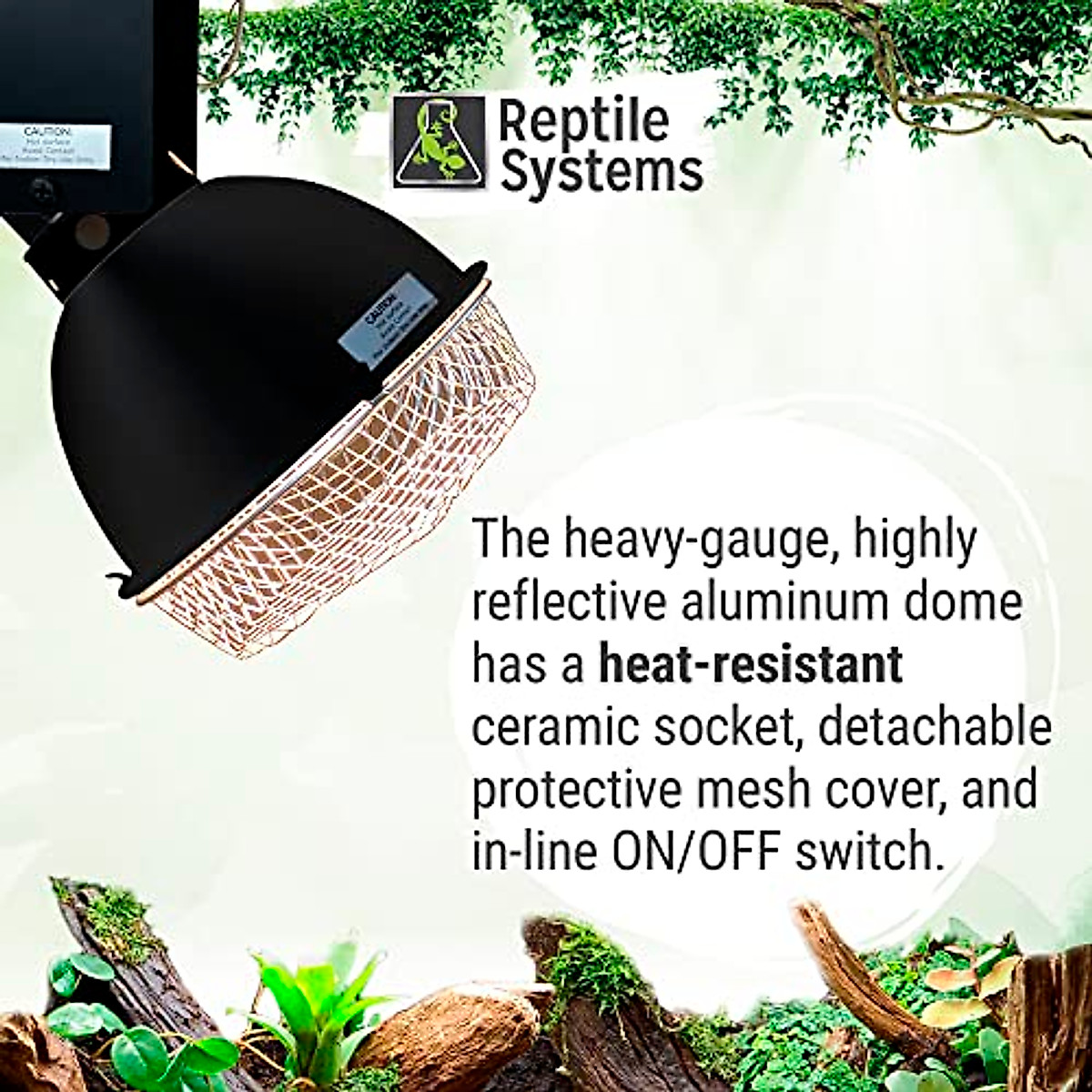 Reptile Systems Ceramic Reflector Clamp Lamp - Black Edition - Basking Lamp Bulb Holder for Terrariums, Vivariums, Paludariums, Enclosures & Cages - Small 5.5" Diameter - 75watt - E26