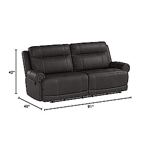 Signature Design by Ashley Austere Contemporary Faux Leather 2 Seat Manual Reclining Sofa, Gray