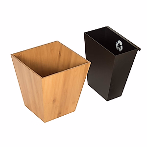 Dual Divided Trash Can with Removable Inner Bin for Separating Trash from Recycling. Great for Home Offices, Desks, Work from Home - Crafted from Eco-Friendly Bamboo