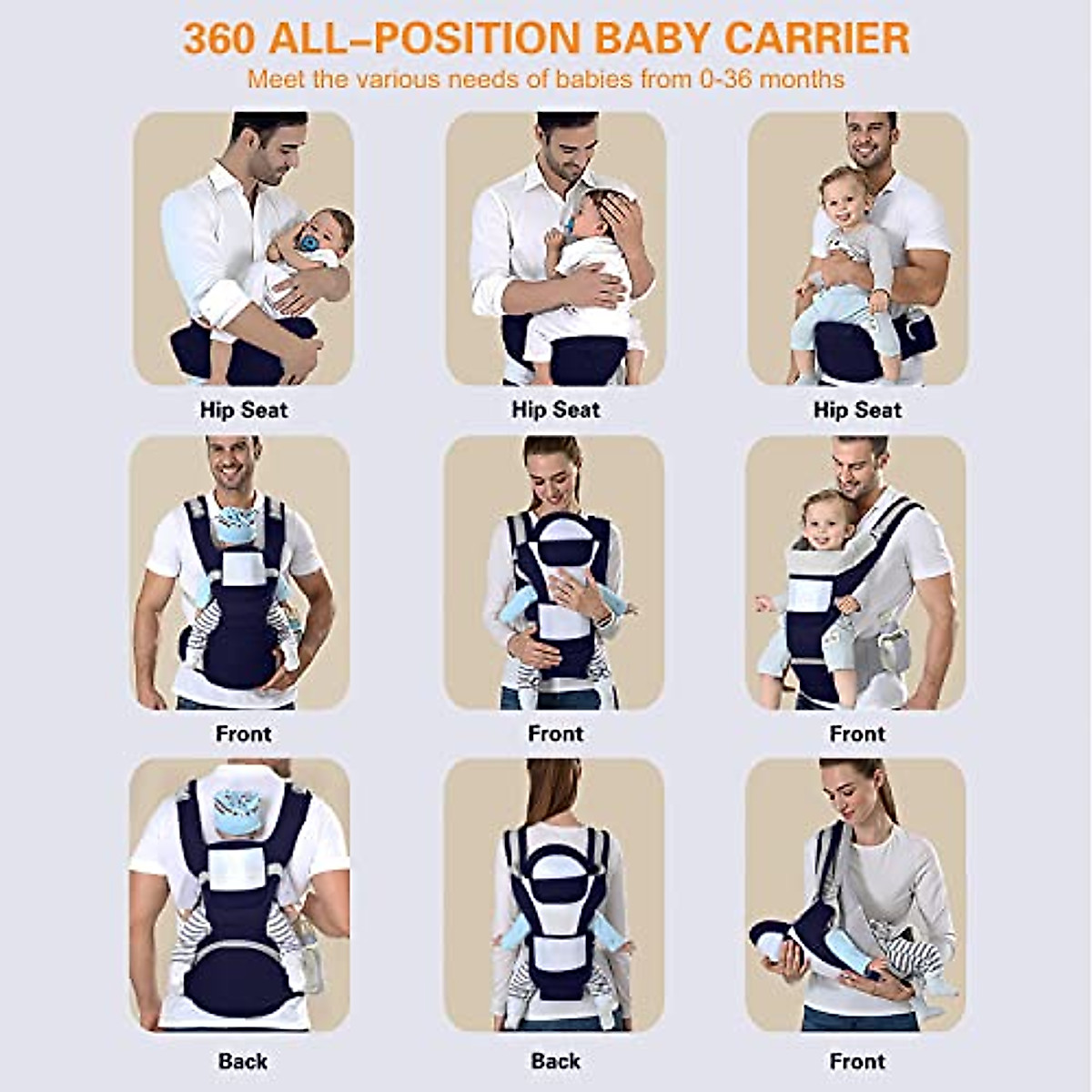 YSSKTC Baby Carrier Ergonomic Infant Carrier with Hip Seat Kangaroo Bag Soft Baby Carrier Newborn to Toddler 7-45lbs Front and Back Baby Holder Carrier for Men Dad Mom (Blue)