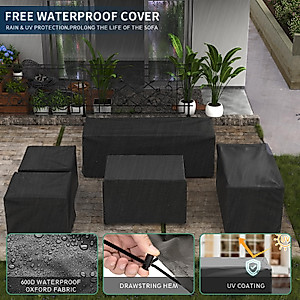 Amopatio Patio Furniture Set with Fire Pit Table, 8 Pcs Aluminum Outdoor Sectional Metal Modern Patio Sofa Sets, 44" Gas Fire Pit Conversation Set for Yard, Dark Grey(Included Waterproof Covers)