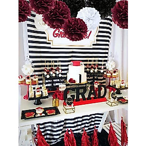 Decorations 2022 Maroon Graduation/Burgundy Black White Birthday Decorations for Women 40th/50th Birthday 12 Tissue Paper Pom Poms Maroon Burgundy Black Wedding/Bridal Shower Retirement Decorations