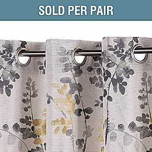 H.VERSAILTEX Linen Blackout Curtains 96 Inches Long Thermal Insulated Room Darkening Linen Curtains for Bedroom Textured Burlap Grommet Window Curtains for Living Room, Grey and Yellow, 2 Panels