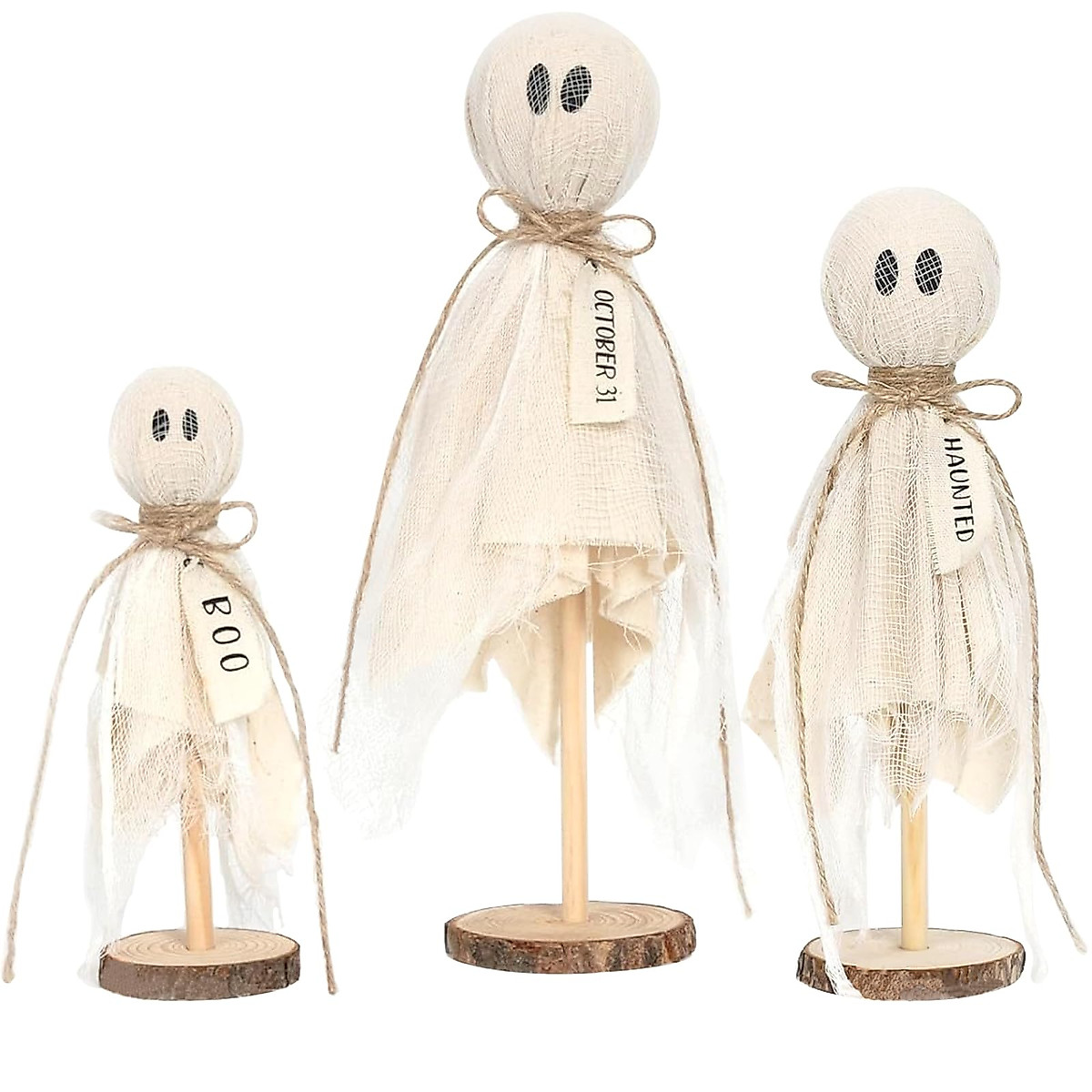 DNCHGOYA Halloween Ghost Decor Kit Table 3Pcs Halloween Ghosts on Wooden Stand for Table Centerpieces Halloween Party Decorations Spooky Ghost Crafts