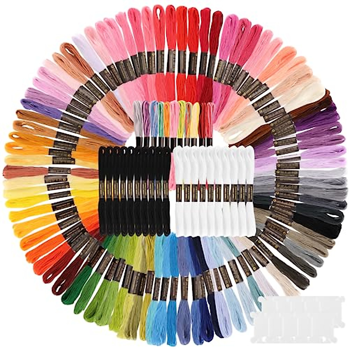 Caydo 100 Colors Embroidery Floss and 12 Skeins Variegated & 10 Skeins White & 10 Skeins Black Color and 10 PCS Floss Bobbins for Friendship Bracelet Strings Kits, Cross Stitch Sewing Crafts