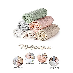 Konssy 6 Pack Baby Muslin Washcloths for Unisex 100% Cotton Wash Cloth Set for Baby Face Body Comfy and Soft for Newborn Infants Kids Girls and Boys