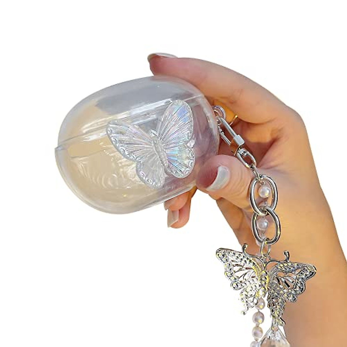 HENJI Case for Beats Studio Buds, 3D Cute Butterfly Astronaut Protective Cover with Keychain, Transparent Earphone Protective Case for Beats Studio Buds Charging Box, Gift for Girls Women (Butterfly)