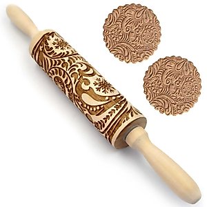 Embossed Rolling Pins, Patterned rolling pin, Flower rolling pin, Engraved rolling pin, 3D Rolling Pin for Wedding, Holiday, Christmas, Mother, Friends (Wisteria 1)