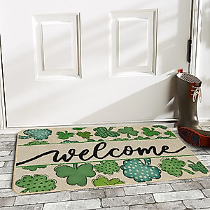 St Patricks Day Decorative Doormats, Seasonal Spring Welcome Green Lucky Shamrock Rugs Holiday Low-Profile Floor Mat Switch Mat for Indoor Outdoor 17 x 29 Inch DM051