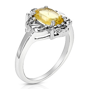 VIR JEWELS 1.60 cttw Citrine Ring .925 Sterling Silver with Rhodium Plating Oval Shape Size 8