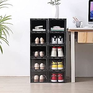 WANHUX Front Shoe Box, Set of 6, Stackable Plastic Shoe Box with Clear Door, as Shoe Box and Clear Shoe Box for Displaying Sneakers, Easy to Assemble, Fits US Size 12 (13.6x 10.6x 6.7 inches)