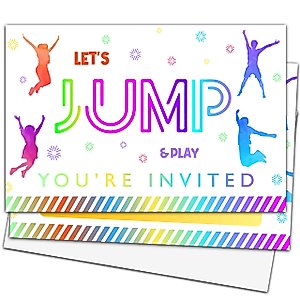 ISOVF 4" x 6" Rainbow Jump Birthday Party Invitation Cards With Envelopes (20 Sets) - Trampoline Bounce House Party Invites - C05