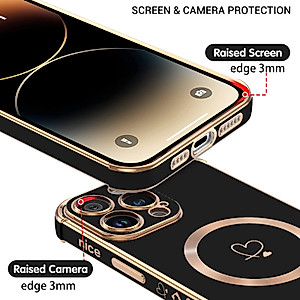 BENTOBEN iPhone 14 Pro Max Phone Case [Compatible with Magsafe] Slim Thin Luxury Gold Heart Design Shockproof Protection Soft TPU Bumper Drop Protective Girls Women Boy Men 14 ProMax Cover, Black/Gold