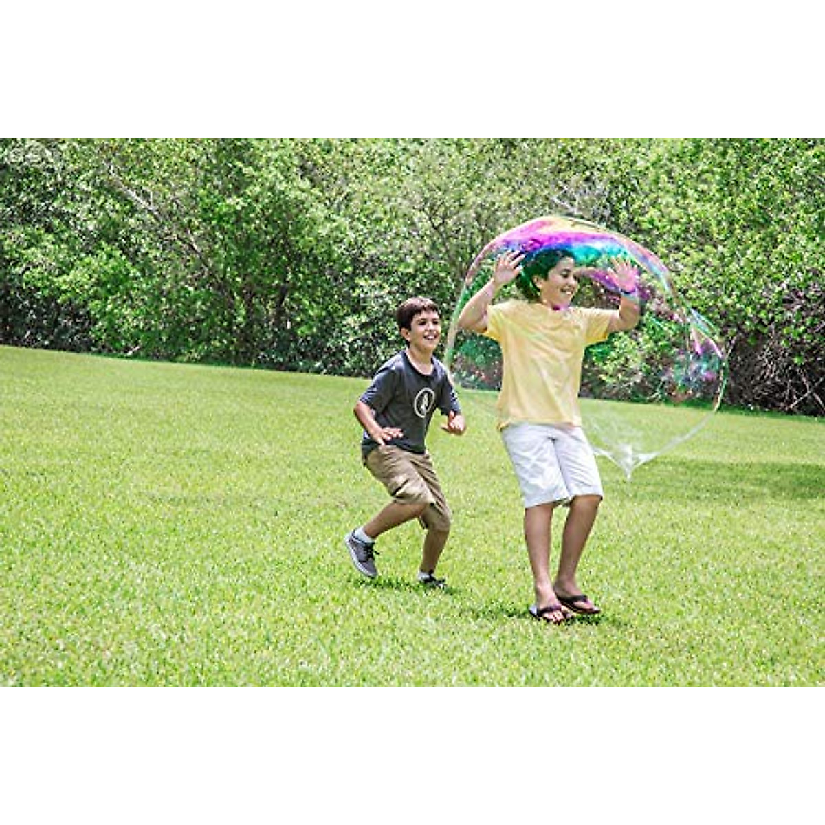 WOWMAZING Giant Bubble Wands Kit & bubble refills: Includes Wand, 5 Big Bubble Concentrate pouches and Tips & Trick Booklet | Outdoor Toy for Kids, Boys, Girls | Bubbles Made in The USA