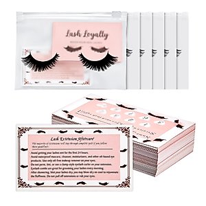 150 Pieces Eyelash Aftercare Supplies 50 Empty Eyelash Makeup Bag 100 Lash Care Cards Zippered Eyelash Packaging Bags Instruction Pouch Loyalty Eyelash Cards Lash Print Pouch for Women (Pink)