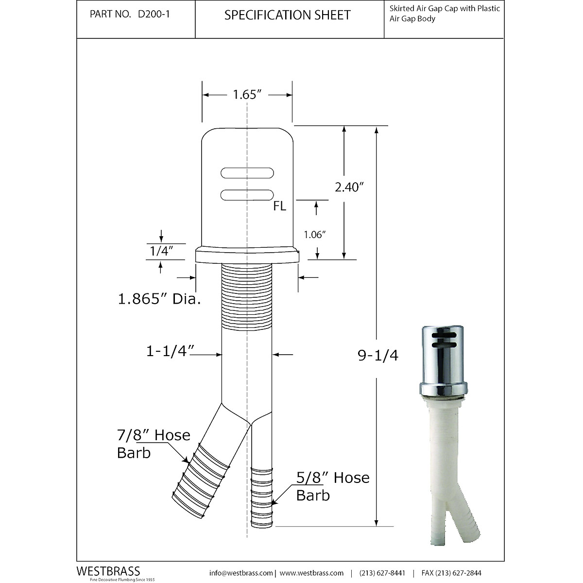 Westbrass D200-1-5-07 1-3/4" x 2-3/4" Solid Brass Air Gap Cap Kit, Skirted, 5-Pack, Satin Nickel