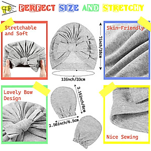 Newborn Girl Turban Hat Gloves Set, Include 4 Pieces Infant Girls Headwraps Toddler Hats and 4 Pairs Infant No Scratch Mittens Gloves (Bowknot Style)