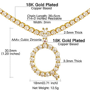 Suplight Tennis Chain Initial Necklace, Choker Chain with Pendant, Womens Bling Necklace, Cubic Zirconia CZ Micro Pave A-Z Alphabet Letter Necklaces for Women