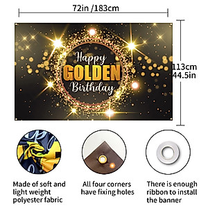 MELTELOT Happy Golden Birthday Backdrop Banner-Gold Black Glitter Wedding Bridal Baby Shower Party Banner-Awards Ceremony Girls Luxury Background Backdrop 6x4ft