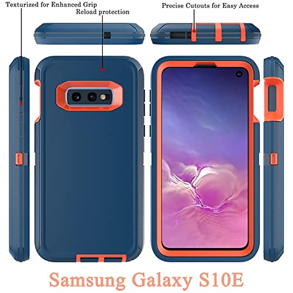 YmhxcY Cases with Explosion-Proof Film[2 Pack] and Camera Lens Screen Protective Film[2 Pack], Heavy Protection Cover for Samsung Galaxy S10E-Blue and Orange