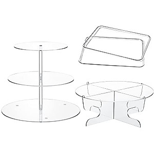 Sawysine 4 Pcs Acrylic Cupcake Stand Set Include 3 Tier Round Cake Stand 1 Tier Dessert Stands Holder 2 Pieces Clear Serving Platter for Tea Party Wedding Birthday Baby Bridal Shower Party Supplies