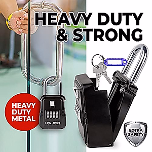 Lion Locks 1500 Key Storage Lockbox, Set-Your-Own Code Lock Portable Key Holder, Rust-Proof, Secure Outdoor Key Safe, Hide-a-Key Safe Box Lock Box, Airbnb, Construction (2-Pack/Black)