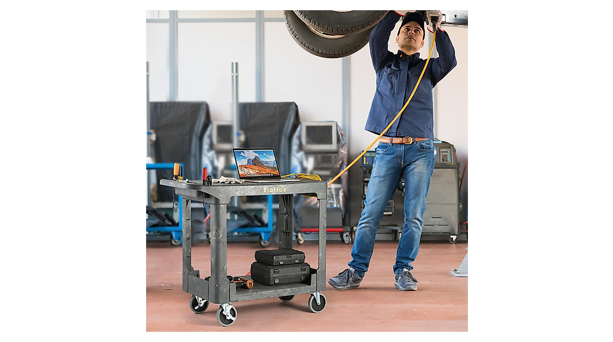 ELAFROS Heavy Duty Utility Cart - 2 Tier Work Cart with Swivel Wheels