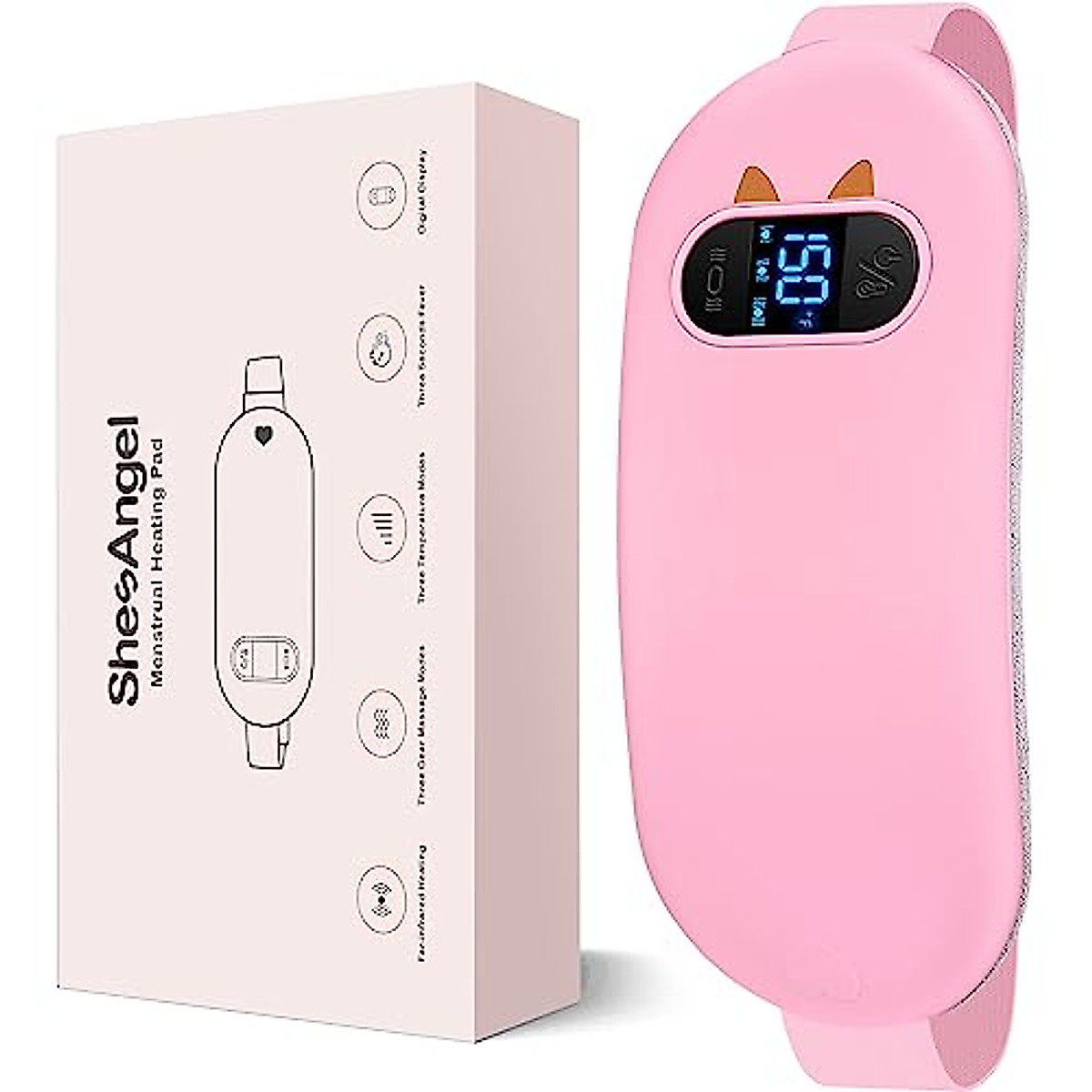 Heating Pad, Portable Cordless Menstrual Heating Pad 5s Fast Heating, Heating Pads for Cramps with 3 Heat Levels and 3 Massage Modes, Heating Pad for Back Pain Gift for Women and Girl(Pink)
