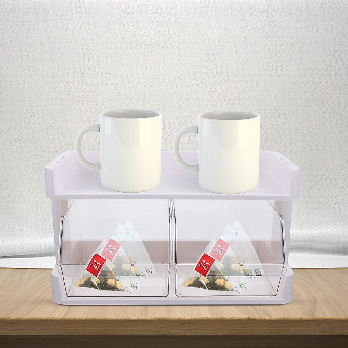 Homoyoyo Tea Storage Organiser Home Tea Bag Organizer Home Tea Bag Rack Multi-function Tea Bag Rack Tea Bag Bin Coffee Bag Sugar Bag Container Plastic Tea Box Multifunction Office White